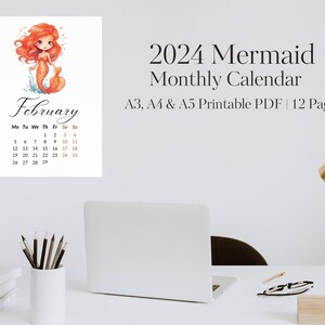 2024 Marmaid Calendar Printable, Ocean Cute Siren Calendar 2024, 12 ...