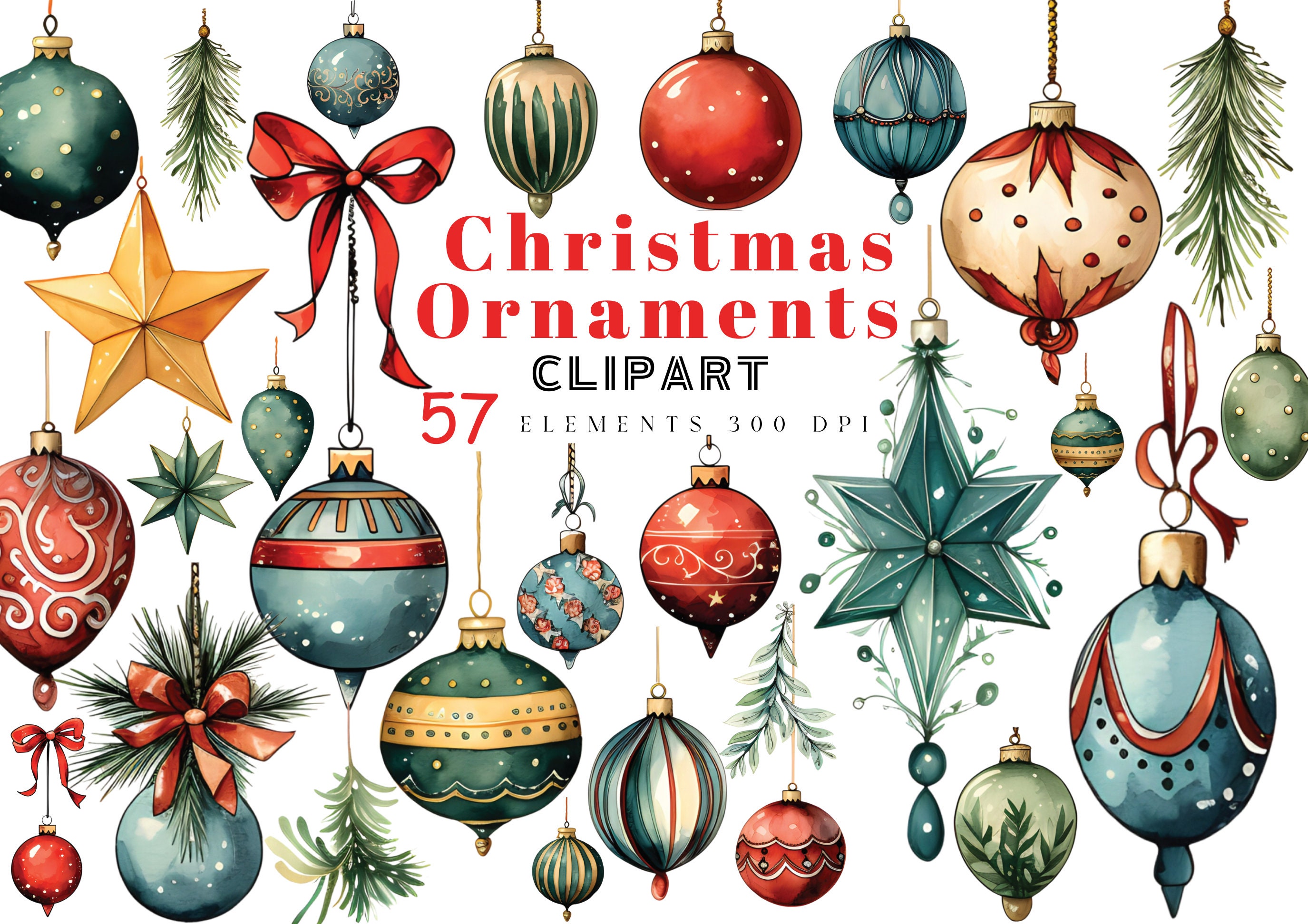 Vintage Christmas Ornaments Clip Art