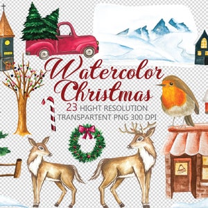 Watercolor Winter Clipart, Christmas Clipart, Christmas Watercolor ...