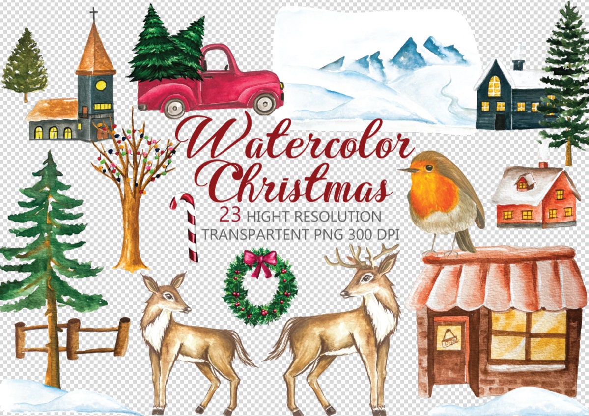 Watercolor Winter Clipart Christmas Clipart Christmas - Etsy