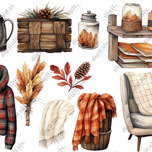 Watercolor Autumn Clipart, Cozy Fall Clipart Bundle, 53 PNG Watercolor ...