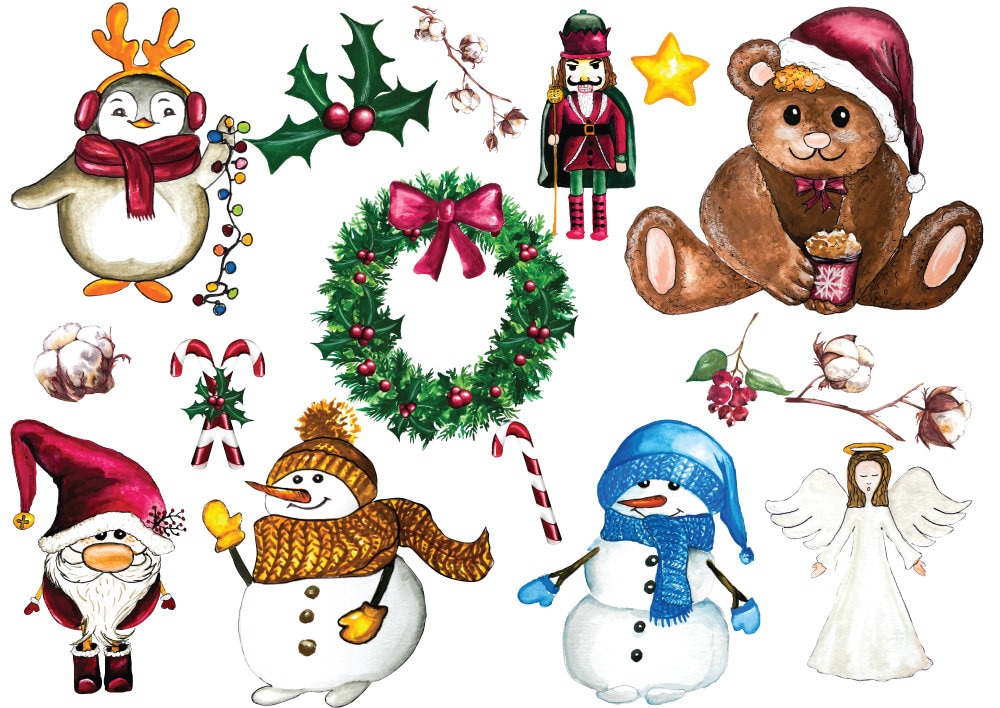 Christmas Clipart Watercolor Classic Christmas Digital - Etsy