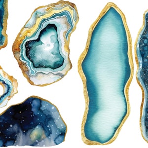 Agate Borders Digital Watercolor Clipart Green and Red With Gold Agate ...