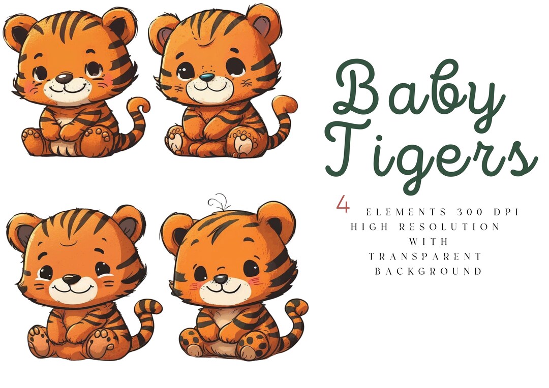 Watercolor Cartoon Tiger Clipart, Cute Tigers, Baby Jungle Clipart ...