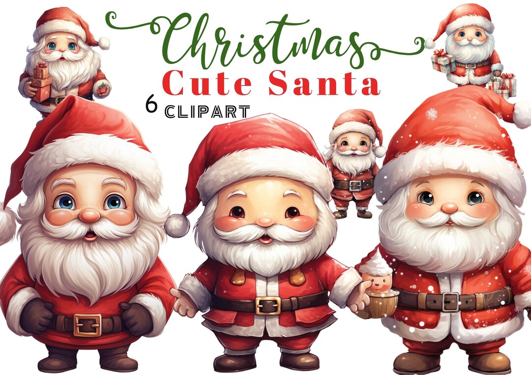 Cute Santa Claus Clipart, Christmas Characters Clipart, Xmas PNG ...