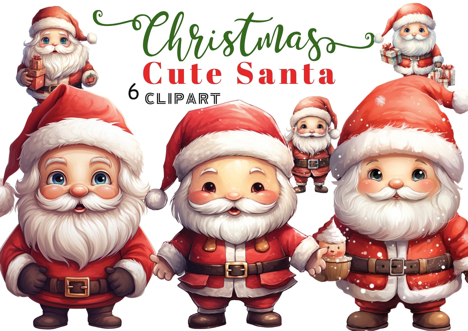 Cute Santa Claus Clipart Christmas Characters Clipart Xmas - Etsy