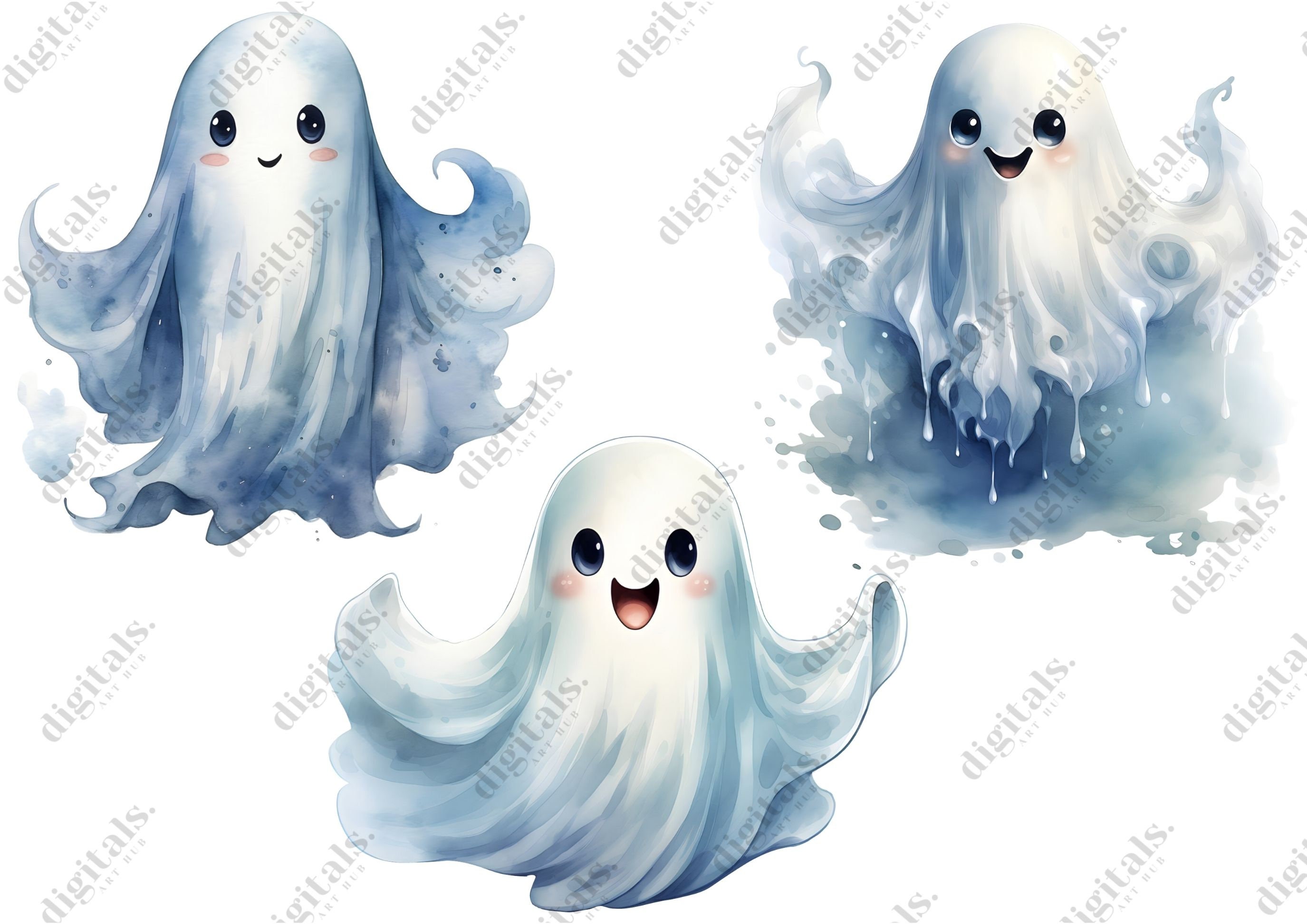 Watercolor Cute Ghost Clipart, Watercolor Ghost PNG, Spooky Halloween ...
