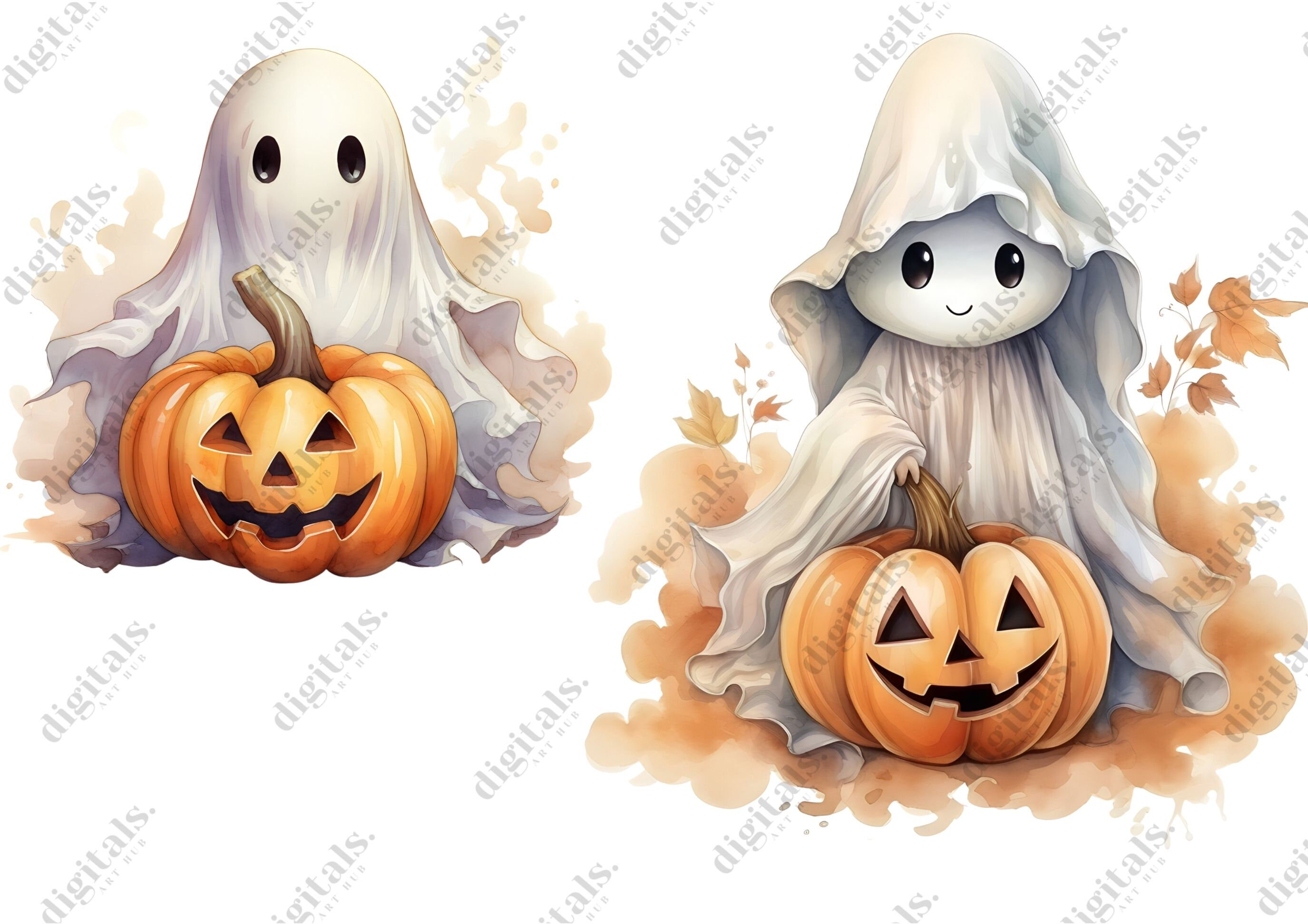 Watercolor Cute Ghost Clipart, Watercolor Ghost PNG, Spooky Halloween ...