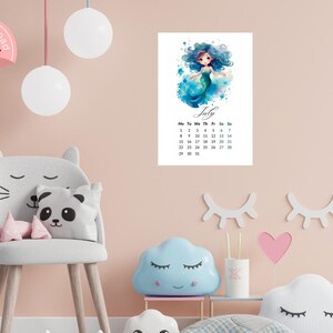 2024 Marmaid Calendar Printable, Ocean Cute Siren Calendar 2024, 12 ...