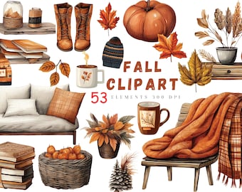 Watercolor Autumn Clipart Fall Clipart Watercolor Digital - Etsy
