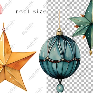 Christmas Ornament Watercolor Clipart, Traditional Holiday Christmas ...