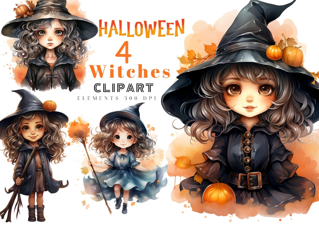 Watercolor Halloween Witch Clipart, Halloween Witch PNG, Spooky ...