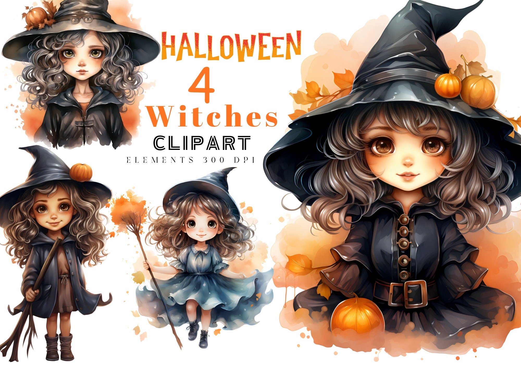 Watercolor Halloween Witch Clipart Halloween Witch PNG - Etsy
