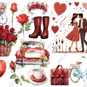 Happy Valentines Day Clipart Watercolor, Red and Pink Roses Clipart ...