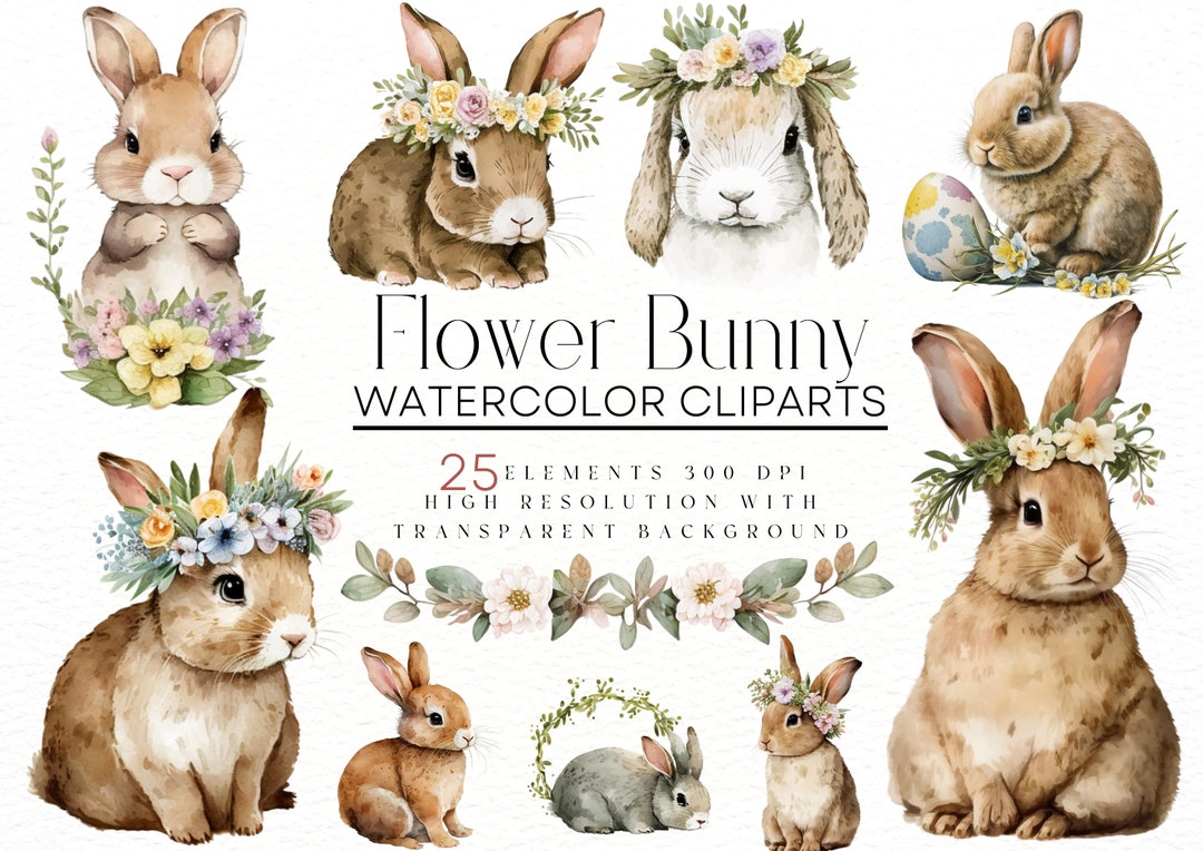 Watercolor Easter Bunny Clipart, Cute Easter Sublimation Bunny ...
