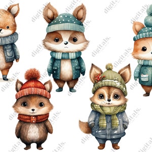 Cute Christmas Fox Clipart Bundle, Watercolor Winter Fox PNG, Woodland ...