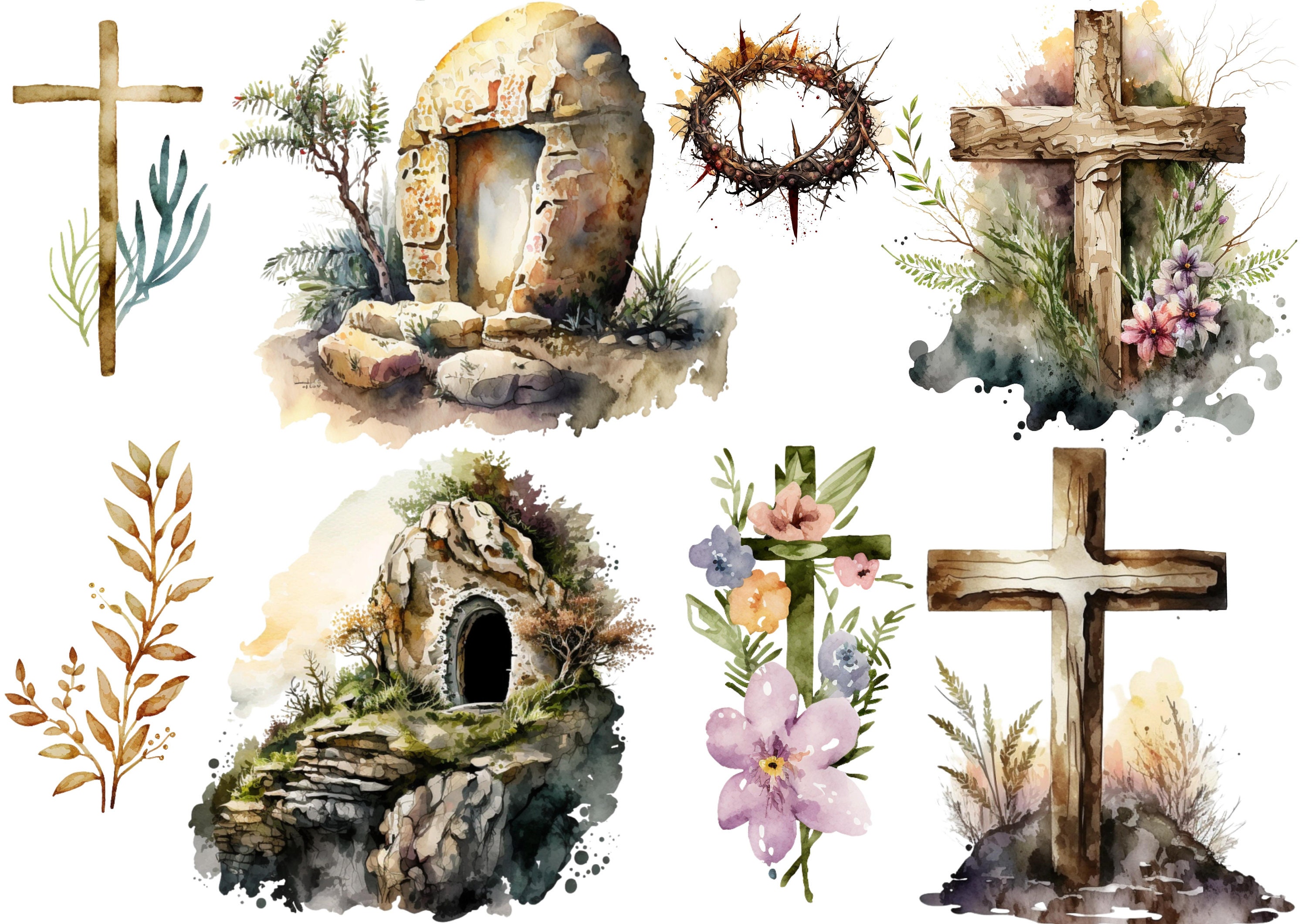 Watercolor Easter Crosses Clipart Jesus Easter Story Bible - Etsy
