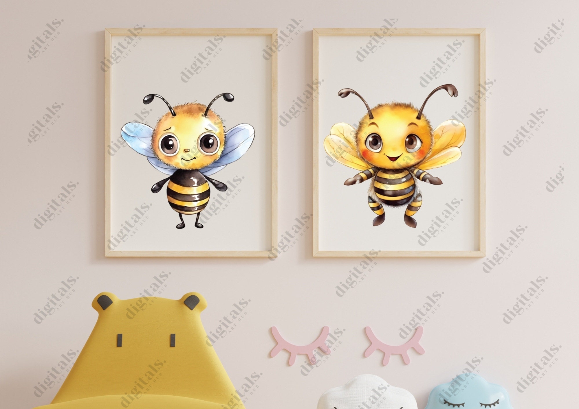 Watercolor Bee Clipart, Cute Bees Clip Art PNG, Instand Download ...