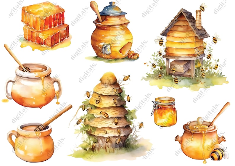 Watercolor Bee Clipart, Cute Bees Clip Art PNG, Instand Download ...