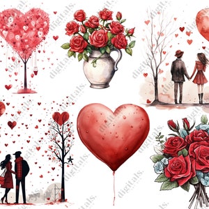 Happy Valentines Day Clipart Watercolor, Red and Pink Roses Clipart ...