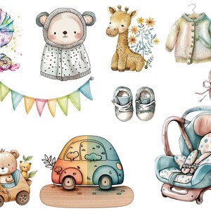Cute Baby Shower Watercolor Clipart, Baby Clothes Clipart, Newborn ...