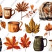 Watercolor Autumn Clipart, Cozy Fall Clipart Bundle, 53 PNG Watercolor ...