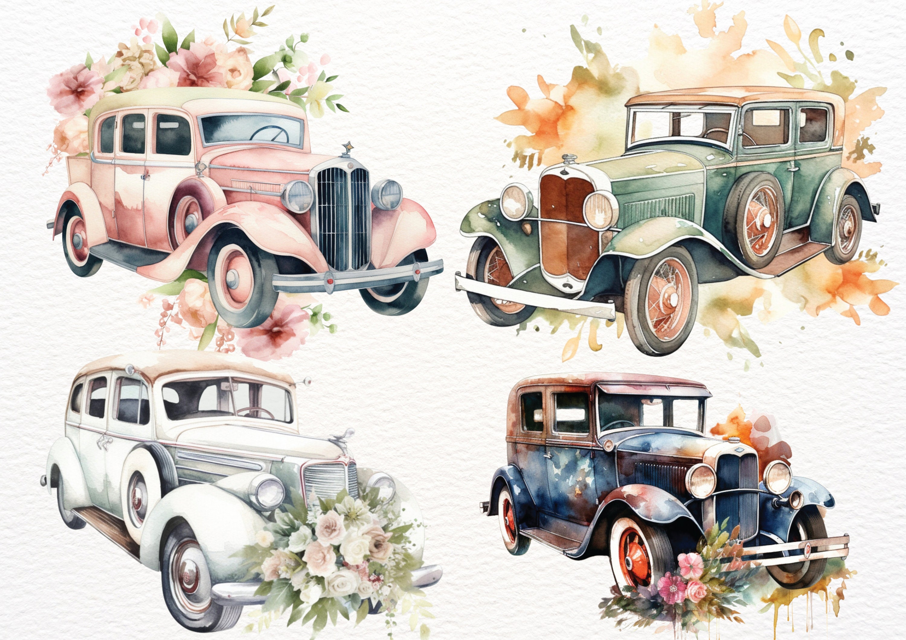 Watercolor Wedding Car Clipart Just Married Car Car Bundle - Etsy