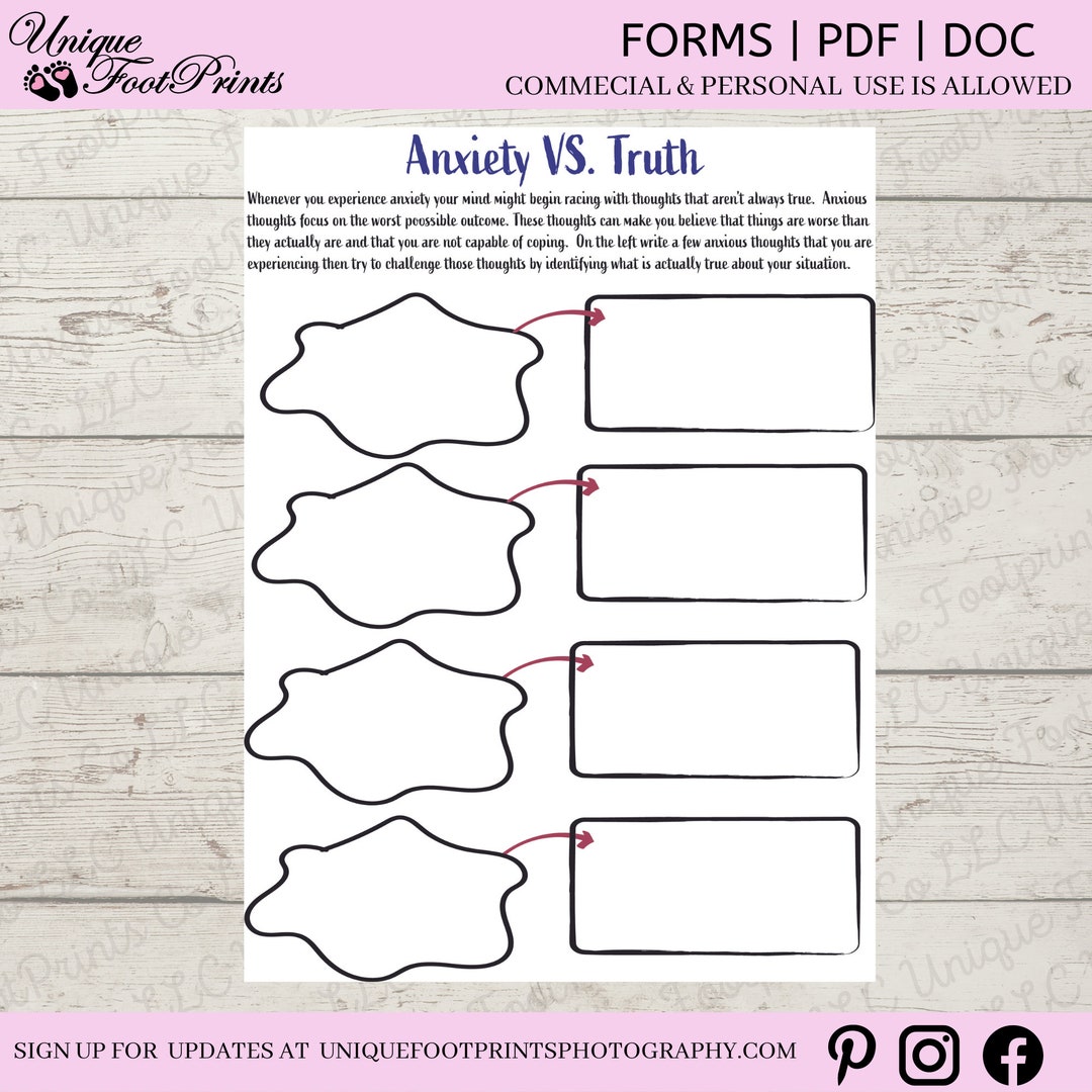 Anxiety Vs Truth Worksheet, Anxiety and Truth Worksheet, Anxiety and ...