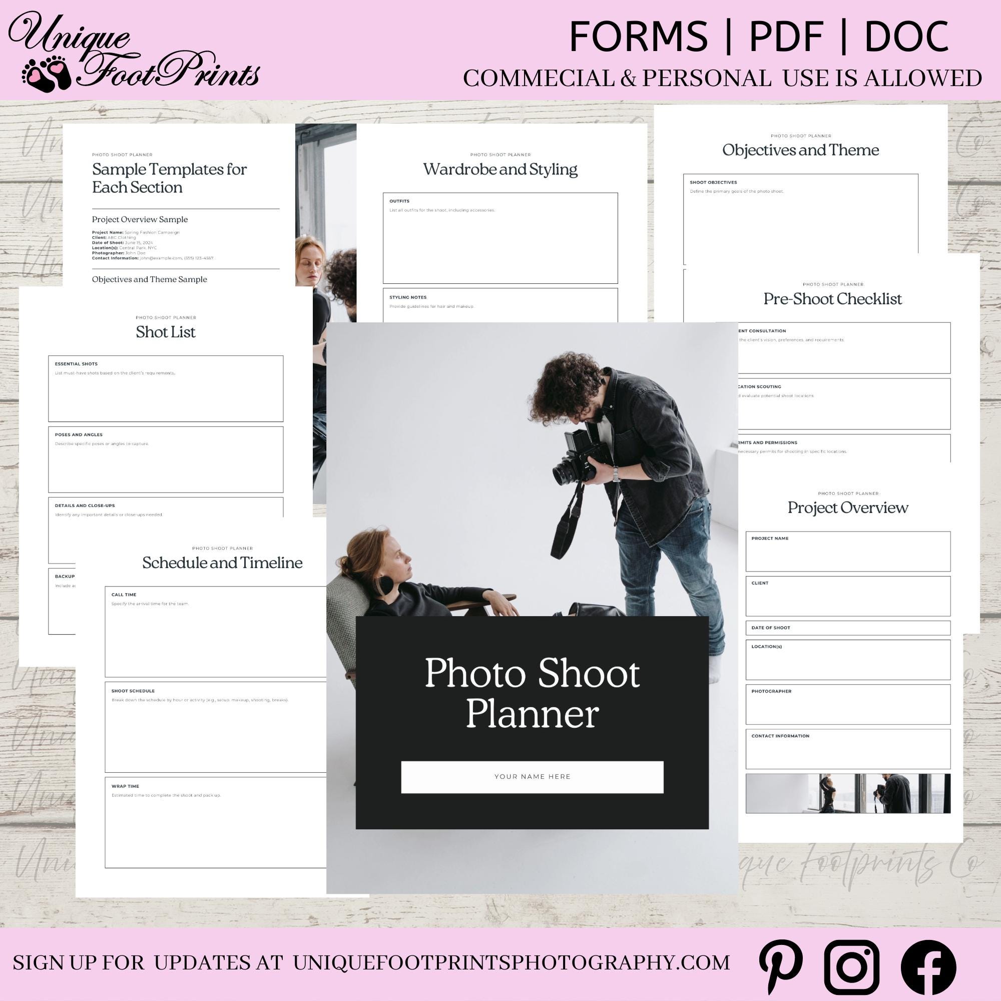 Photoshoot Planner Printable Download - Portrait, Fine Art, Styles ...