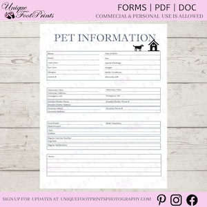Pet Information Sheet-dog Care Sheet- Dogcare Business- Dog Care ...