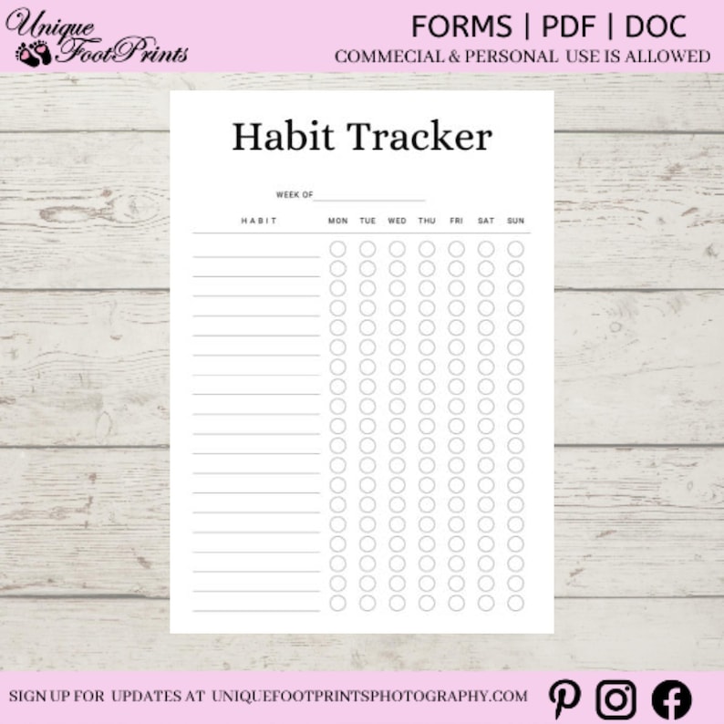 Monthly Habit Tracker Printable Landscape, Habit Tracker Template ...