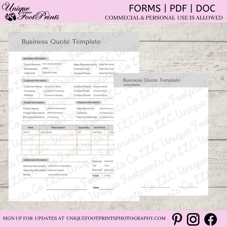 Quotation Template, EDITABLE Quote Form, Small Business, Invoice Order ... Quotation Template, EDITABLE Quote Form, Small Business, Invoice Order ...