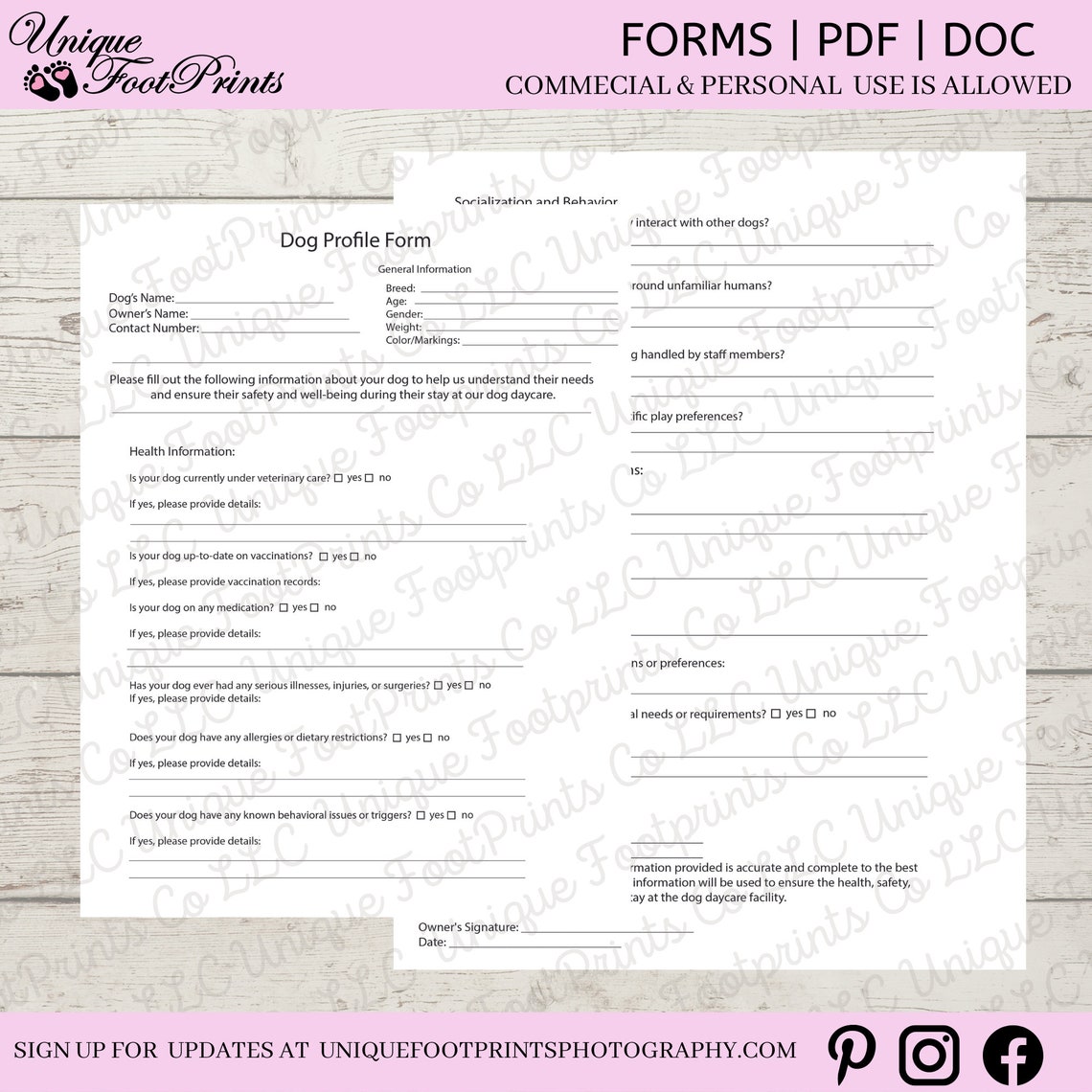Dog Business, Dog Walking Business, Dog Care Business, Dog Boarding Form, Dog Profile Form ...