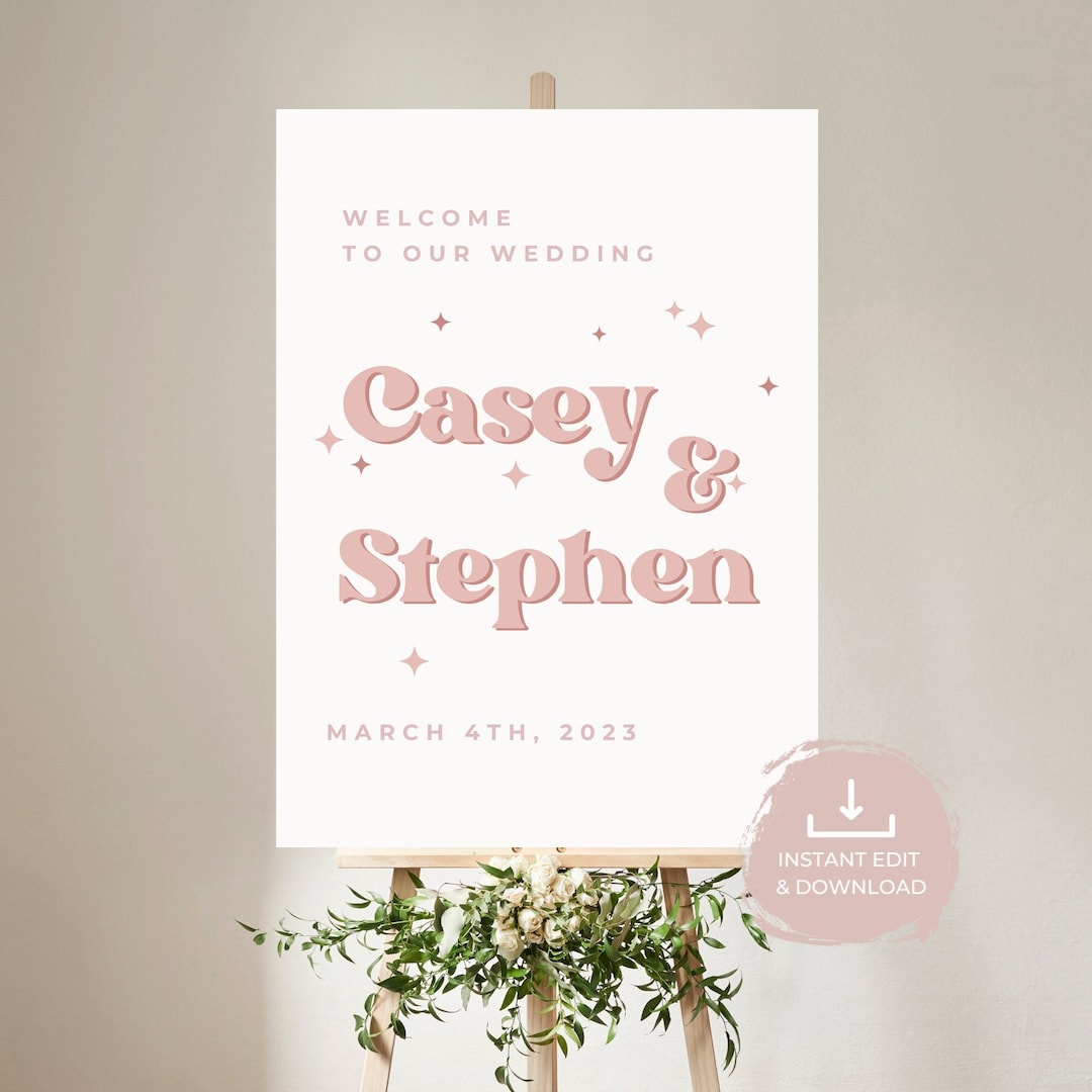 Retro Wedding Welcome Sign Template | Editable Digital Sign | Wedding ...