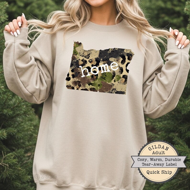 Oregon Camo Home Sweatshirt | Cozy Gildan Crewneck | State Pride Gift ...