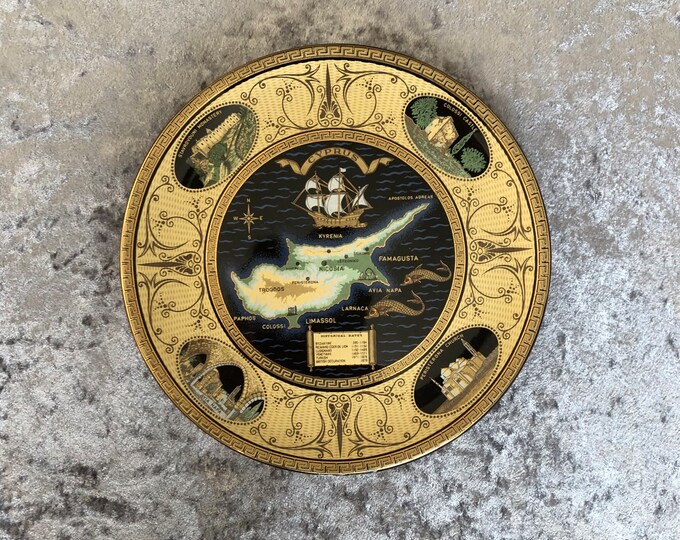 Rare Vintage Cyprus 24K Gold Plate, Hand Painted - Etsy