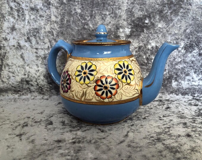 Rare Wade Cobalt Blue Ixora Pattern Staffordshire Tea Pot C1880. Large ...