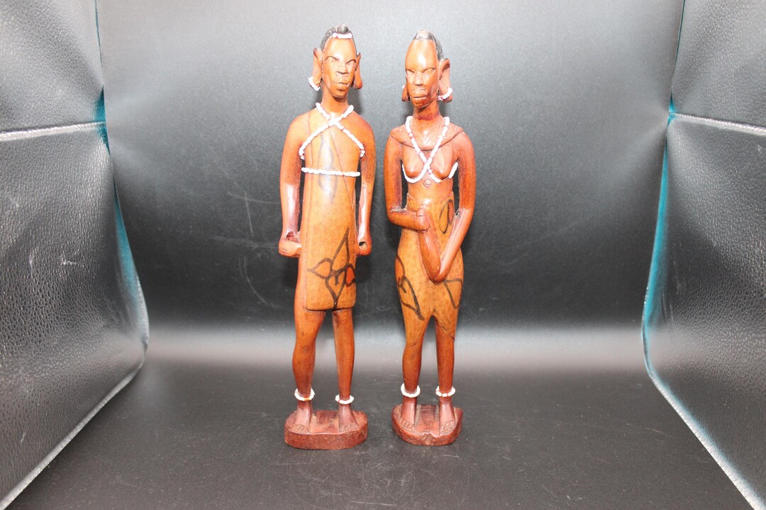 Pair of Vintage African Tribal Carved Wooden Figurines - Etsy