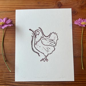 Chicken Squawk Print on Cardstock, Linocut, Block Print, Farmhouse ...