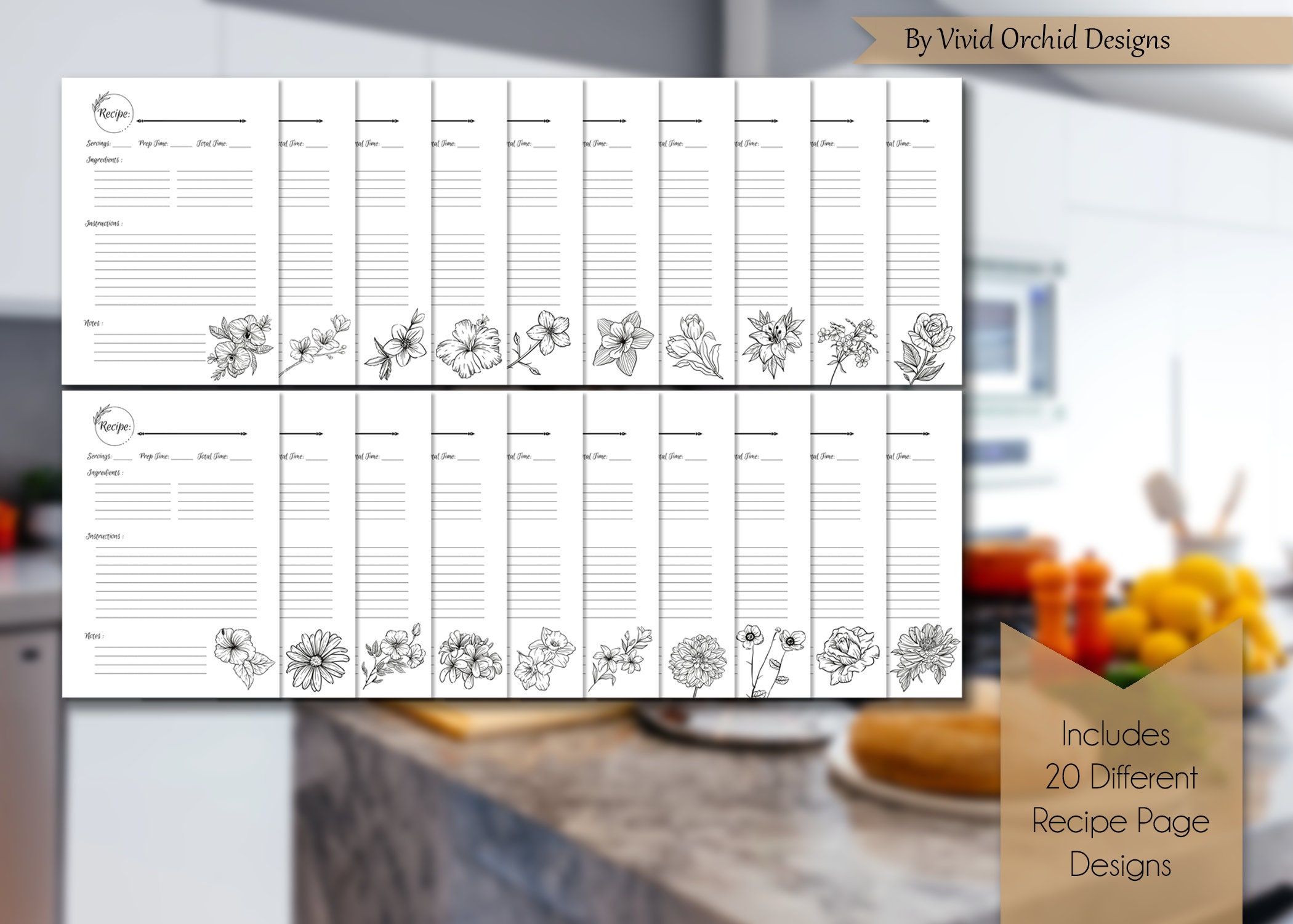 Printable / Digital Recipe Book, Floral Theme, Recipe Book Template ...