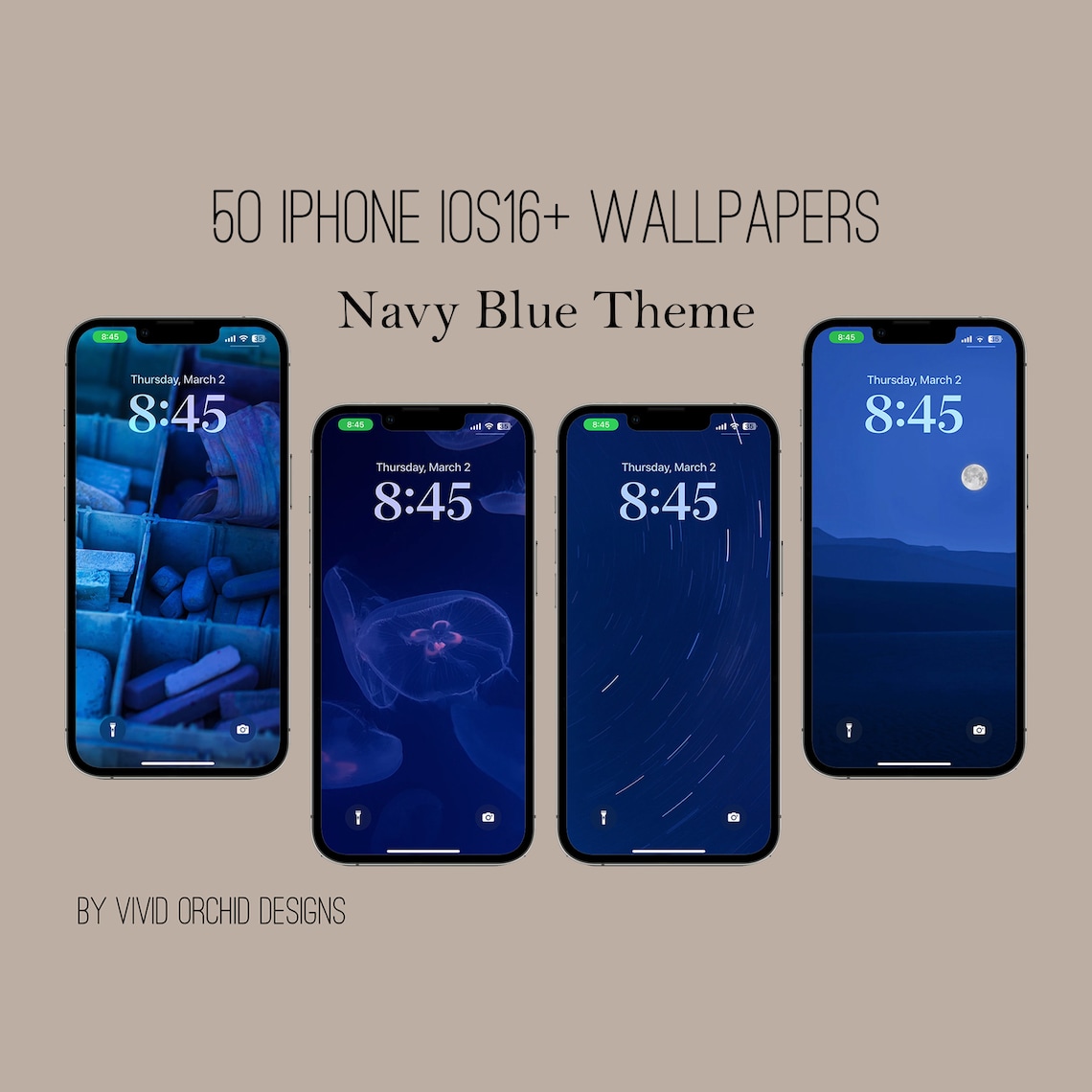 Navy Blue iPhone Ios16+ Wallpaper Bundle, Navy Blue Lock Screens, 50 HD ...