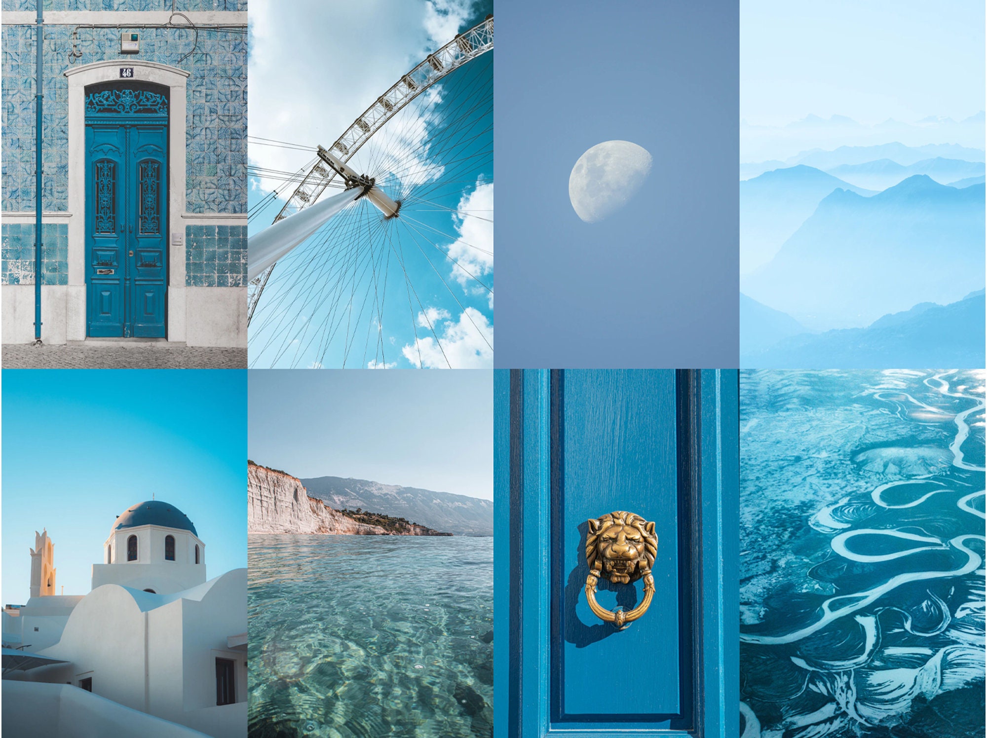 Light Blue Printable Wall Collage, 50 Pieces, 4x6 Inch Images, Digital ...