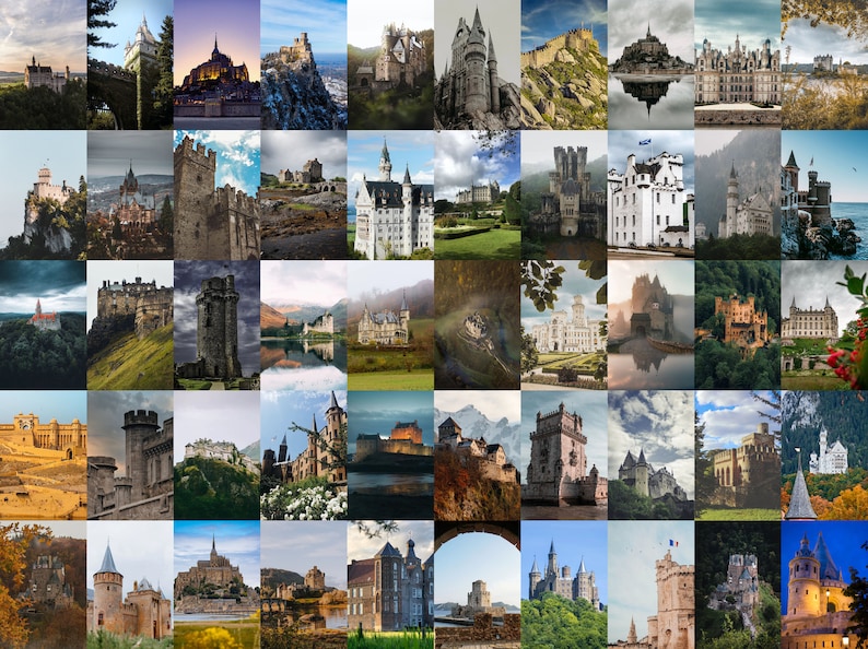 Castle Wall Collage, Printable Wall Collage, 50 Pieces, 4x6 Inch Images ...