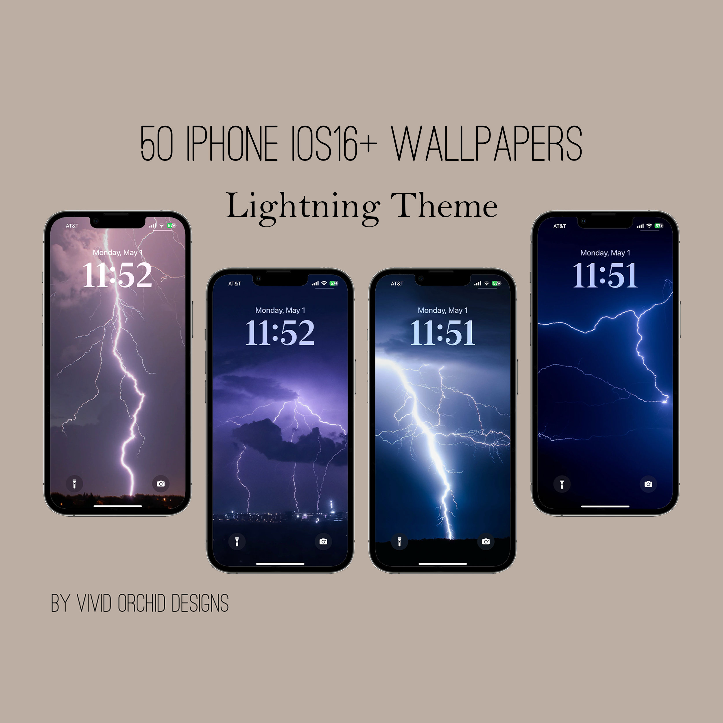 Lightning iPhone Ios16+ Wallpaper Bundle, Lightning Lock Screens, 50 HD ...