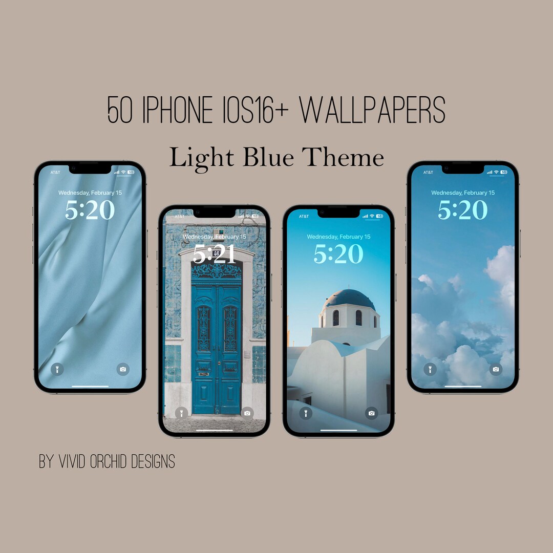 Light Blue iPhone Ios16+ Wallpaper Bundle, Blue Lock Screens, 50 HD ...