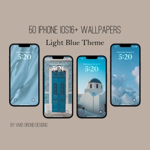Light Blue iPhone Ios16+ Wallpaper Bundle, Blue Lock Screens, 50 HD ...