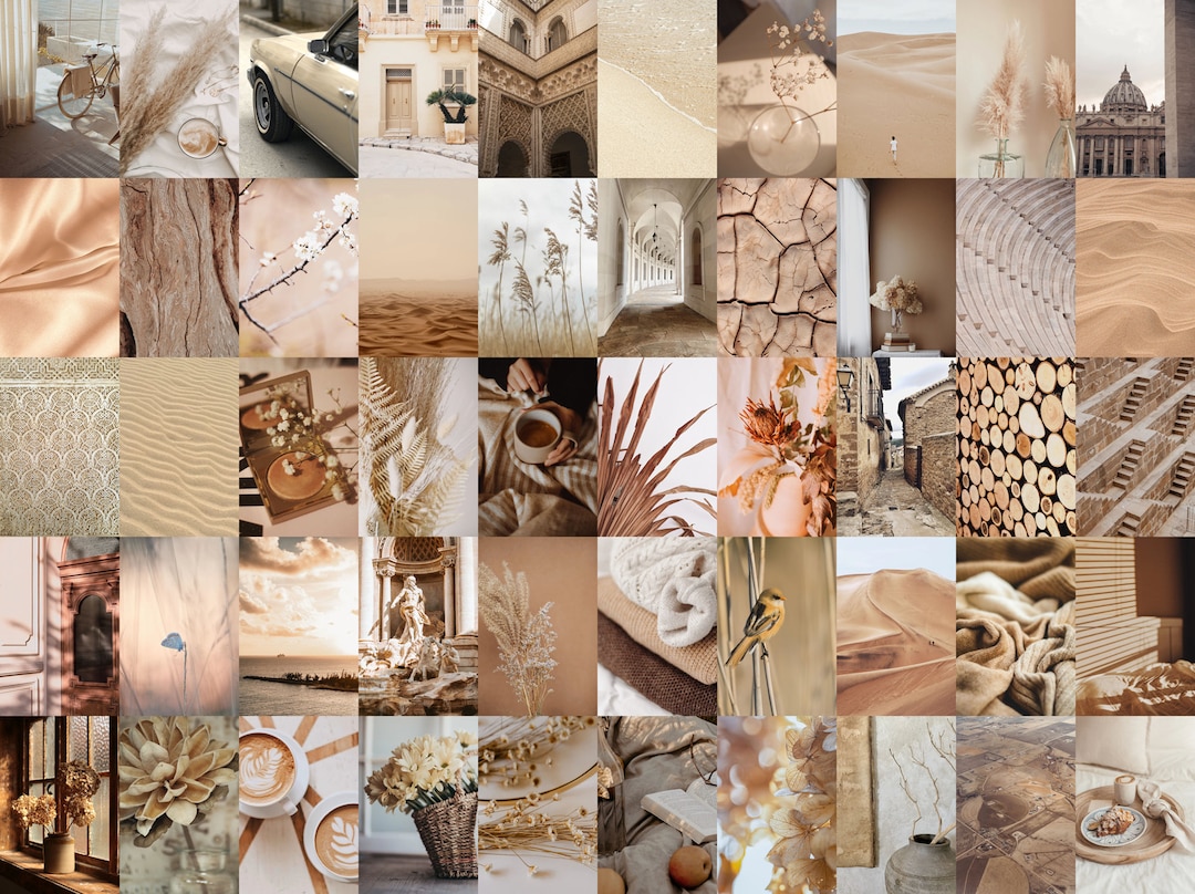 Beige Wall Collage, Printable Wall Collage, 50 Pieces, 4x6 Inch Images ...