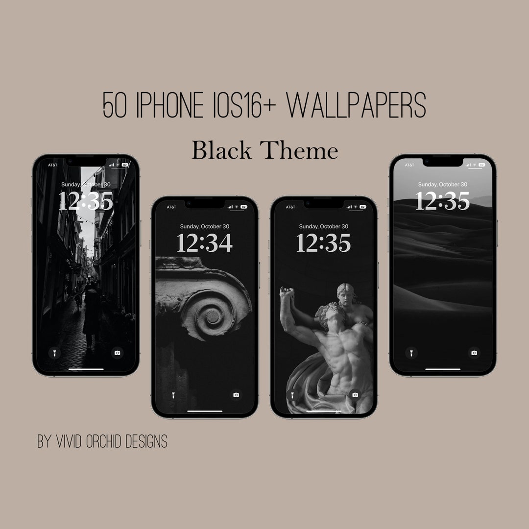 Black iPhone Ios16+ Wallpaper Bundle, Black Lock Screens, 50 HD ...