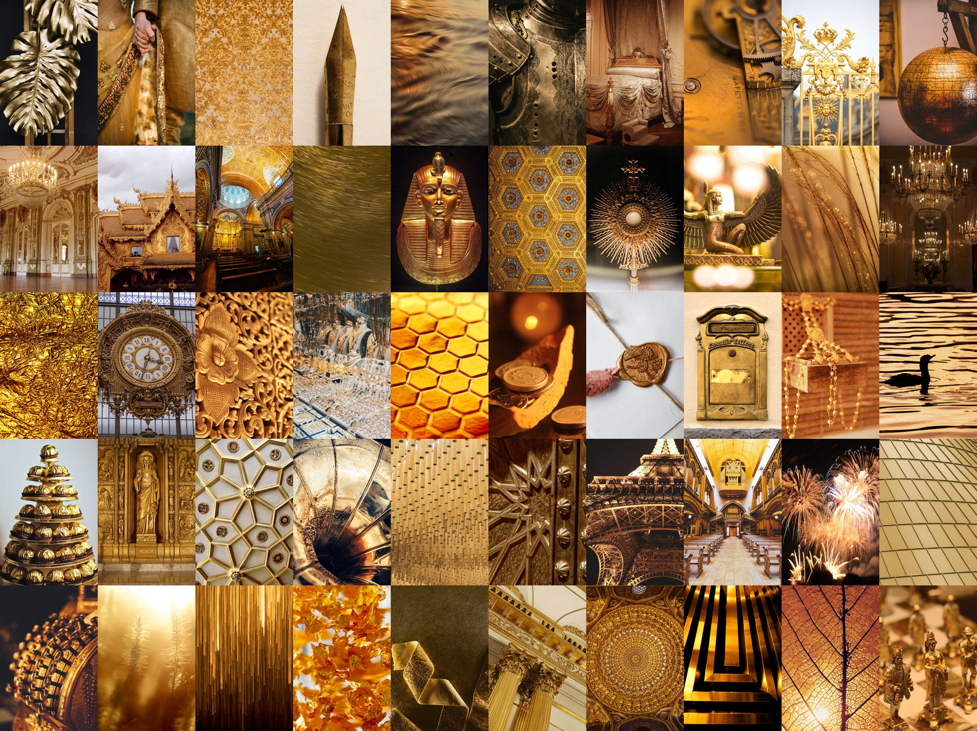 Gold Wall Collage, Printable Wall Collage, 50 Pieces, 4x6 Inch Images ...