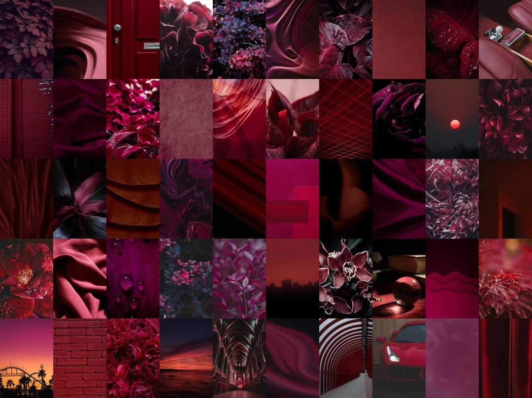 Maroon Wall Collage, Printable Wall Collage, 50 Pieces, 4x6 Inch Images ...